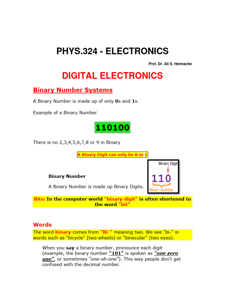 Intro to Binary for Electronics Students | PDF | Numbers | Bit