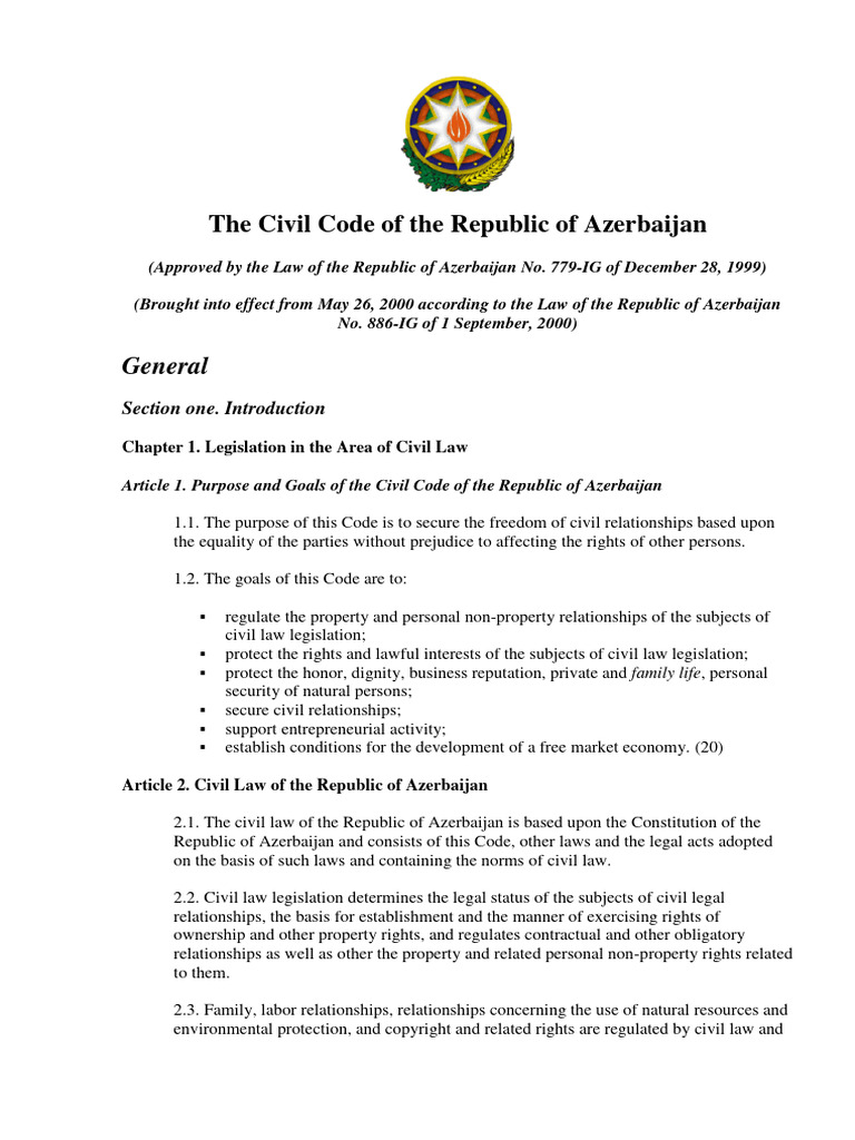Azerbaijan Civil Code on Insurance Premiums | PDF | Legal Guardian ...