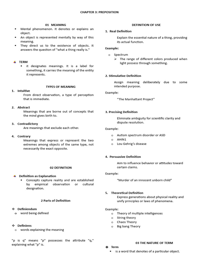 CHAPTER 3 PREPOSITION | PDF | Definition | Theory