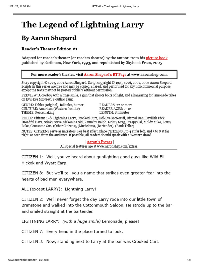 RTE 1 The Legend of Lightning Larry 9 St. Alphonsus | PDF
