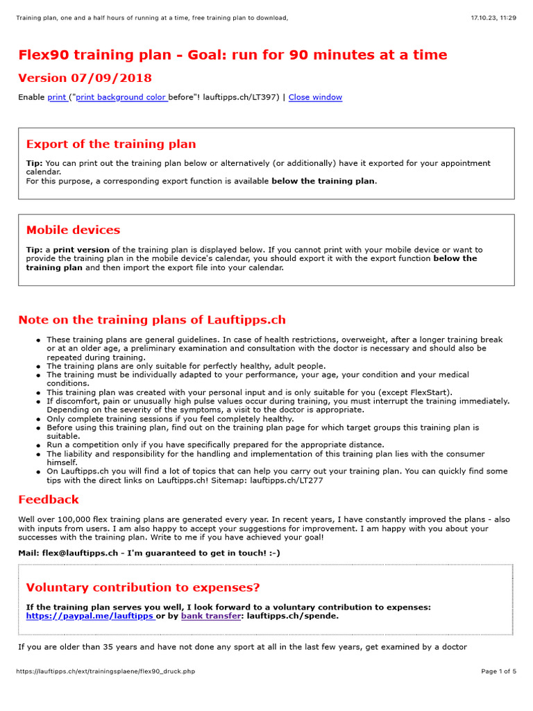 Training Plan, One and A Half Hours of Running at A Time, Free Training ...