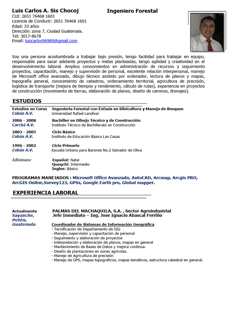 Curriculum Vitae - Luis Carlos Alfredo Sis Chocoj 2023 - CCG V2 | Descargar gratis PDF | Sistema ...