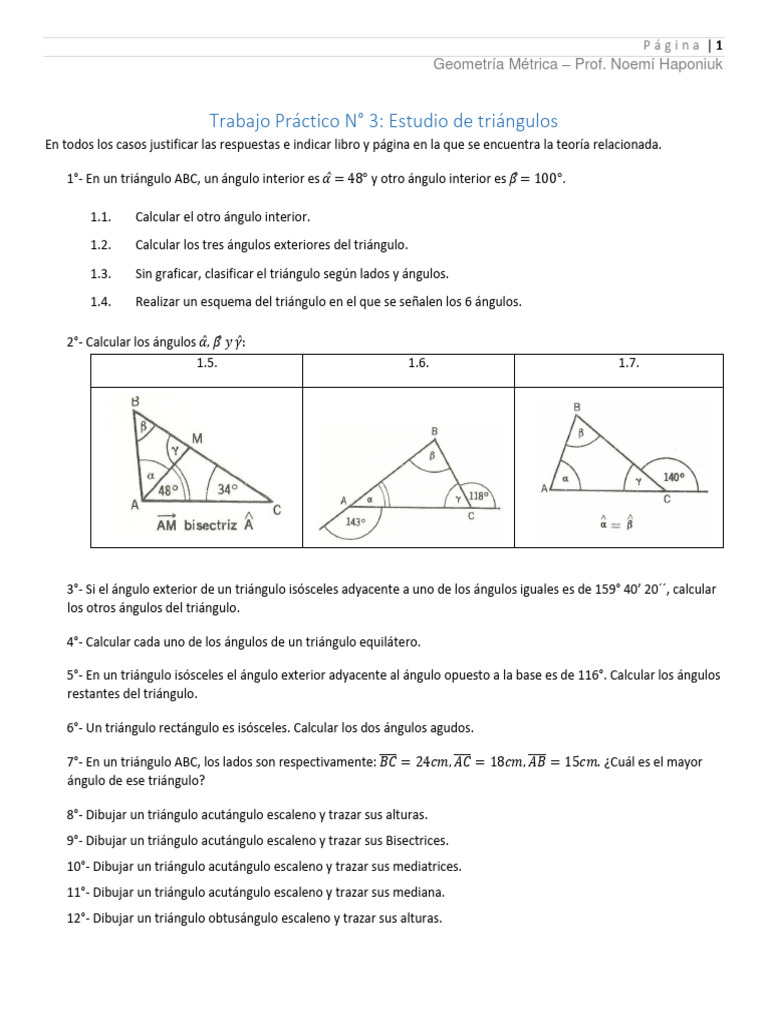 Trabajo Práctico: Estudio de Triángulos | PDF | Triángulo | Geometría triangular