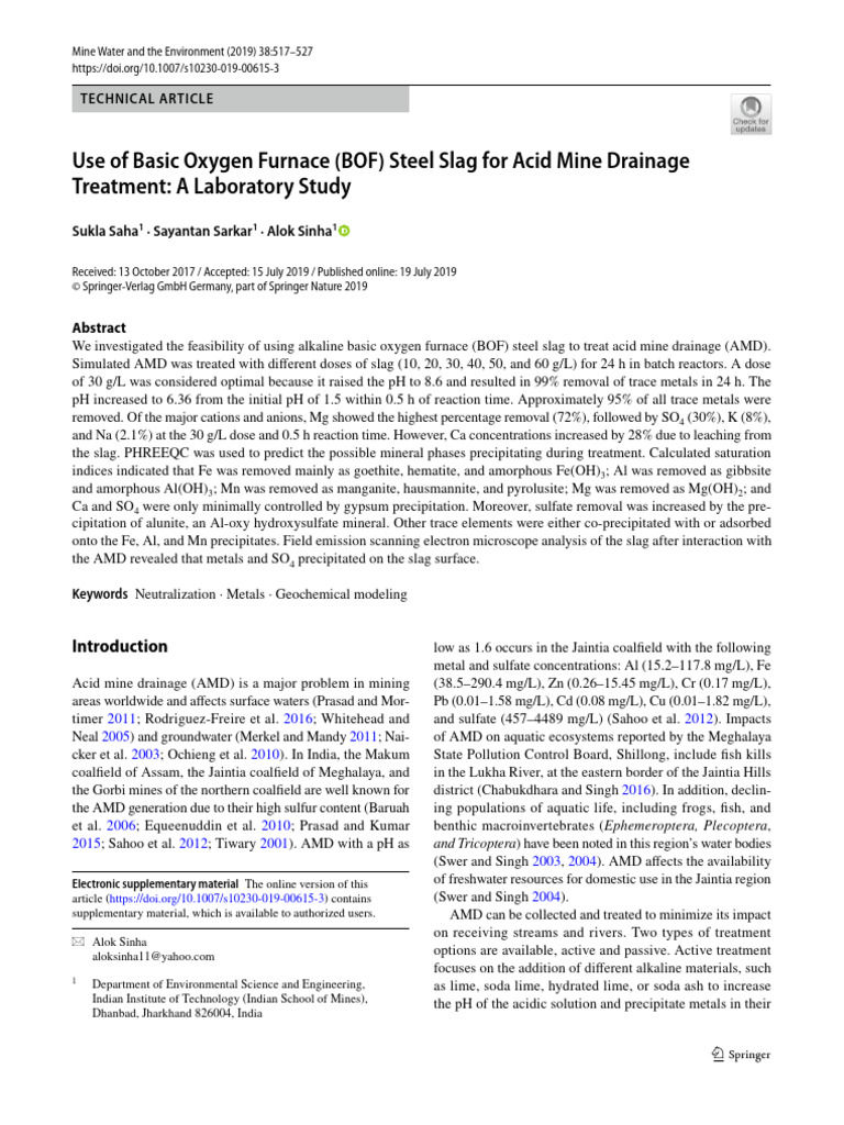 Use of Basic Oxygen Furnace (BOF) Steel Slag For Acid Mine Drainage ...