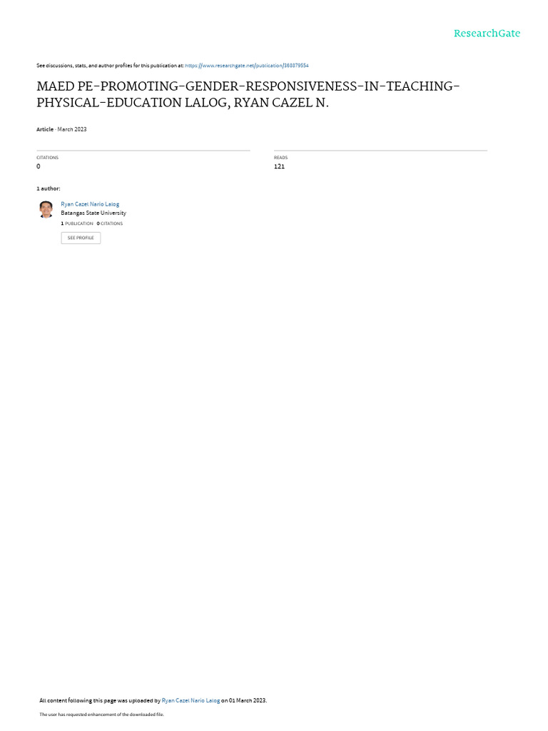 Maed - Pe Promoting Gender Responsiveness in Teaching Physical ...