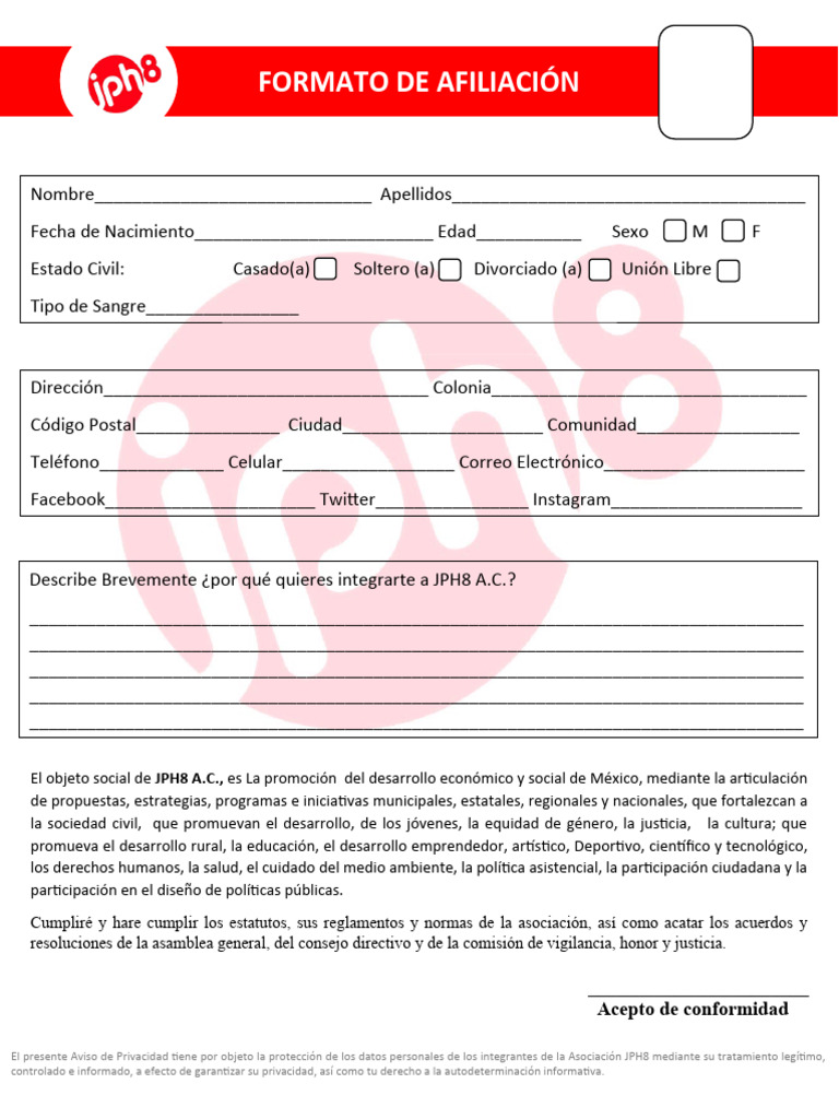 Formato de Afiliacion JPH8 | PDF | Privacidad | Justicia
