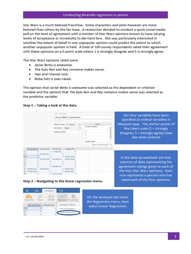 Bivariate+Regression+in+JAMOVI.+ +v.3+ +10.7.21 | PDF | Regression Analysis | Dependent And ...