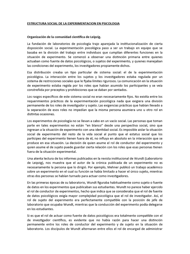 3 - Estructura Social de La Experimentacion en Psicologia | PDF | Sicología | Experimentar