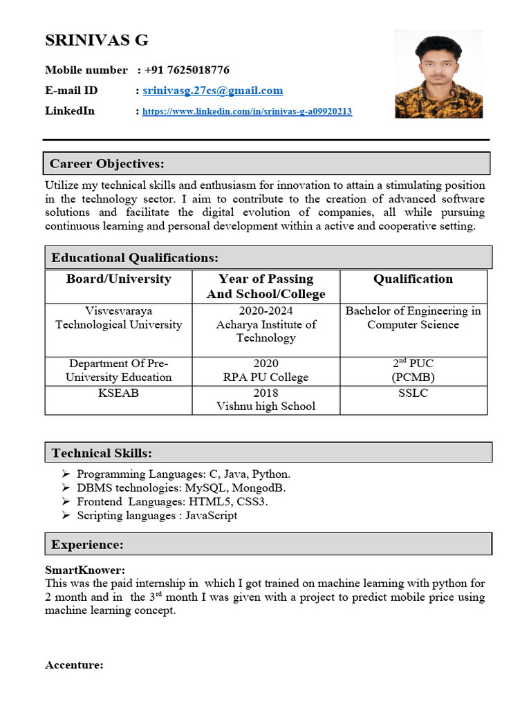 cv_srinivas_1 | PDF | Databases | Java Script