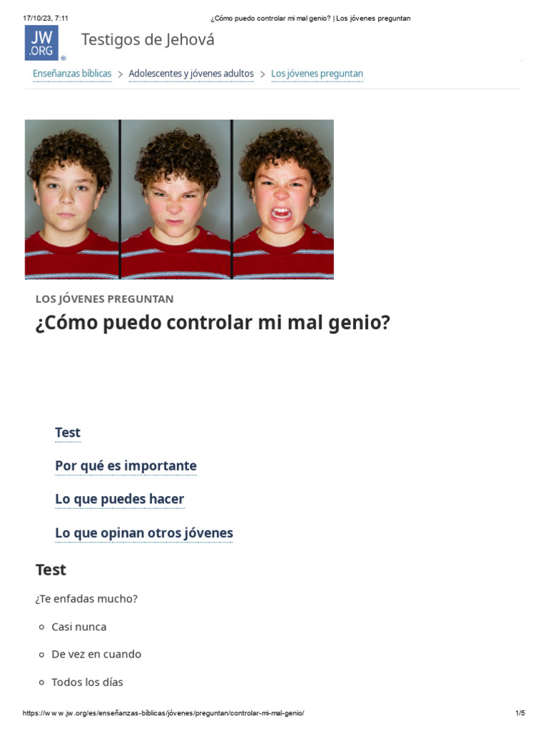 ¿Cómo Puedo Controlar Mi Mal Genio - Los Jóvenes Preguntan | PDF