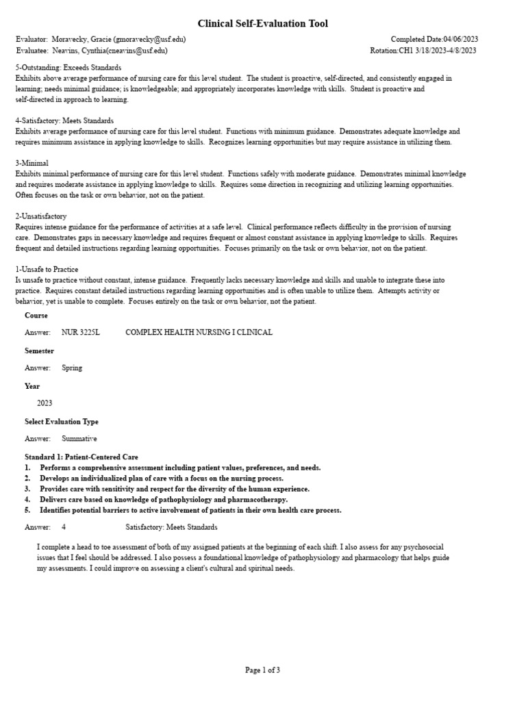 Nursing Clinical Self-Evaluation 2023 | PDF | Electronic Health Record ...