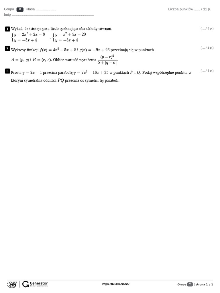 1.9. Ukady Rownan Kartkowka Poziom Trudniejszy Test Z Widoczna ...