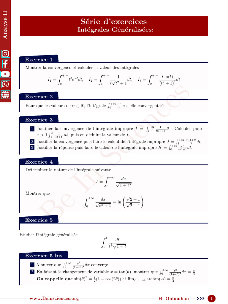 Exercices sur les Intégrales Généralisées | PDF | Limite (mathématiques ...