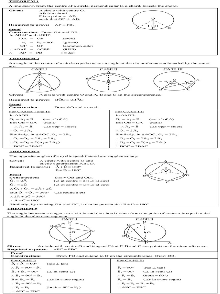 Circle Theorem Proofs For Exams | PDF