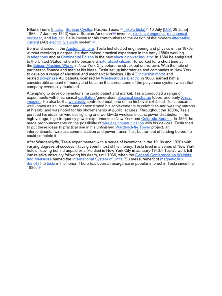 Tesla | PDF | Nikola Tesla | Electrical Engineering