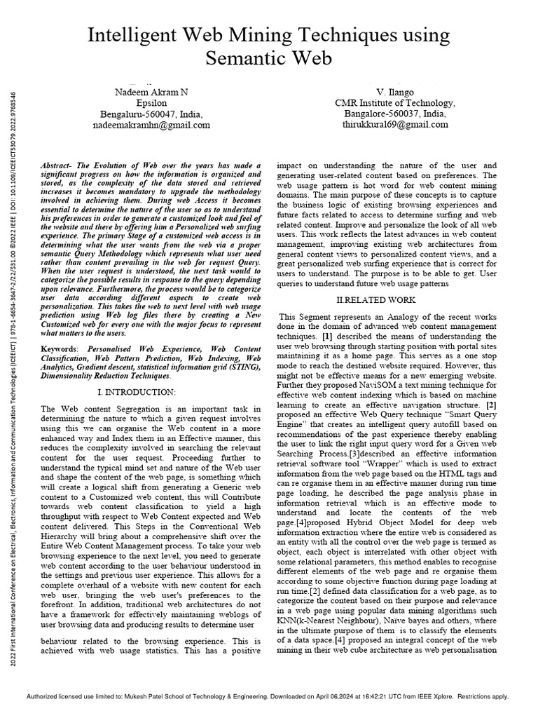 Intelligent Web Mining Techniques Using Semantic Web | PDF | World Wide Web | Internet & Web