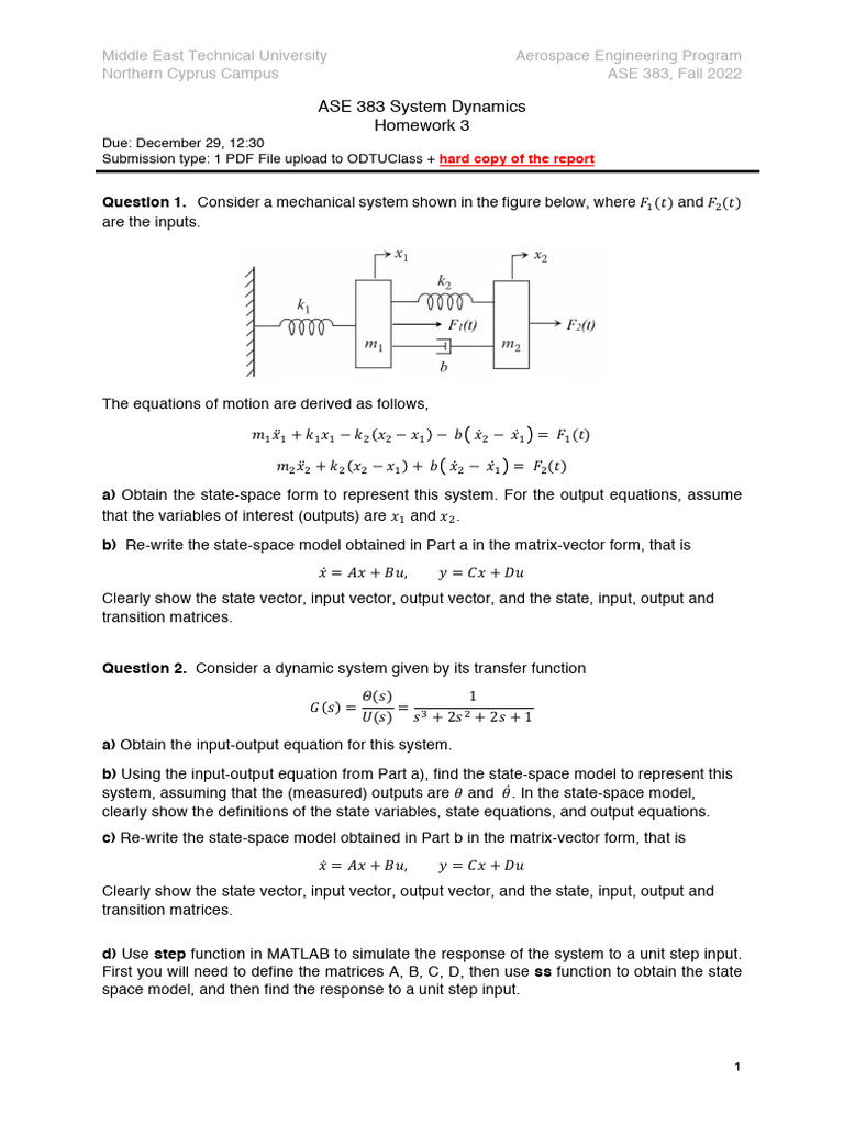 ASE 383 Homework 3 | PDF | Applied Mathematics | Mechanics