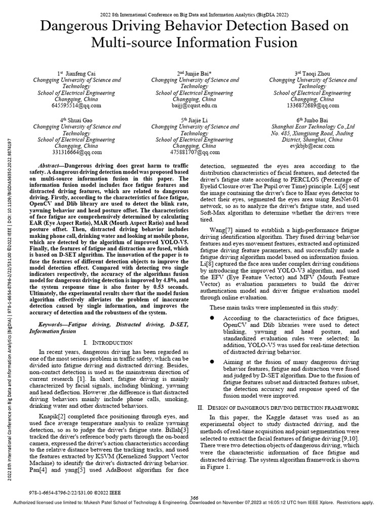 Dangerous Driving Behavior Detection Based On Multi-Source Information ...