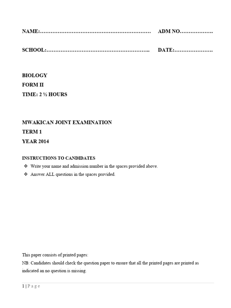 Atika School-5172016 - Biology Form 2 | PDF | Biology