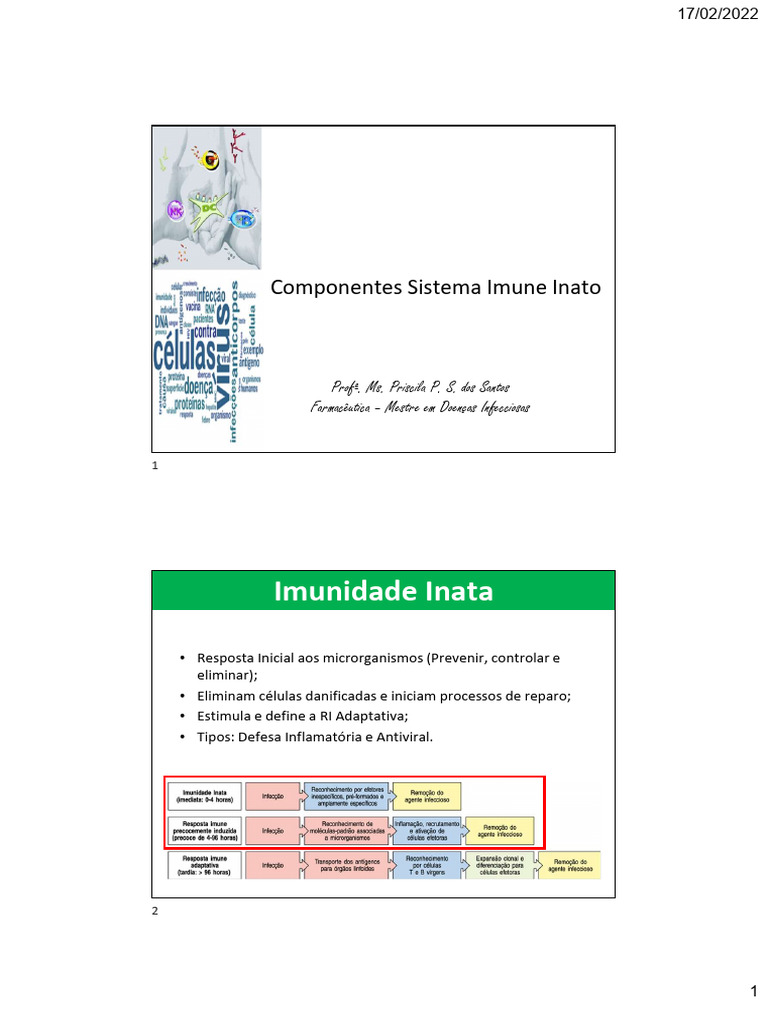 Aula 2 - Componentes Celulares e Moleculares da Resposta Imune Inata ...