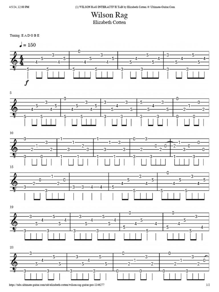 WILSON RAG by Elizabeth Cotten @ | PDF