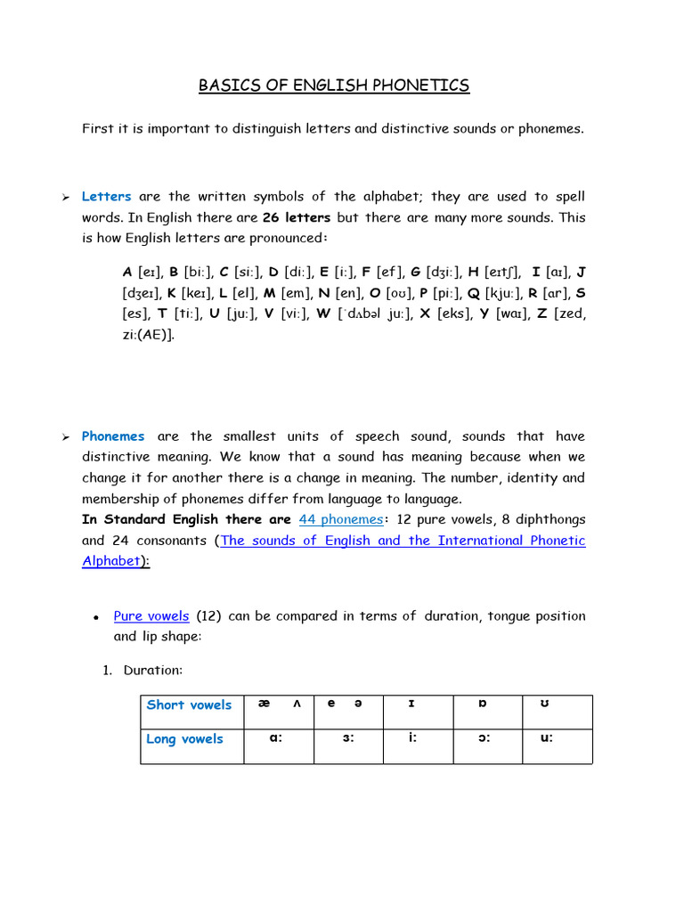 English Phonetics Basics Guide | PDF | Consonant | Vowel