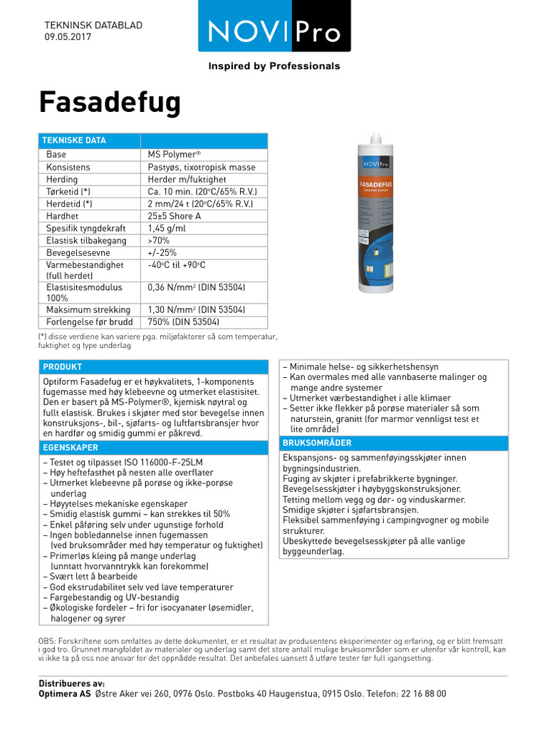 Teknisk Datablad Fasadefug v1 | PDF