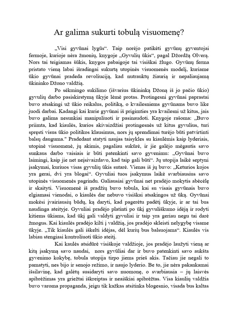 Ar Galima Sukurti Tobula Visuomene | PDF