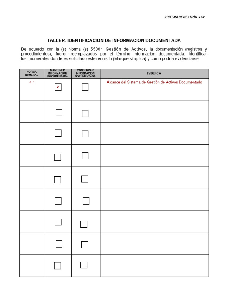 07 Taller Información Documentada ISO 55K VFP | PDF
