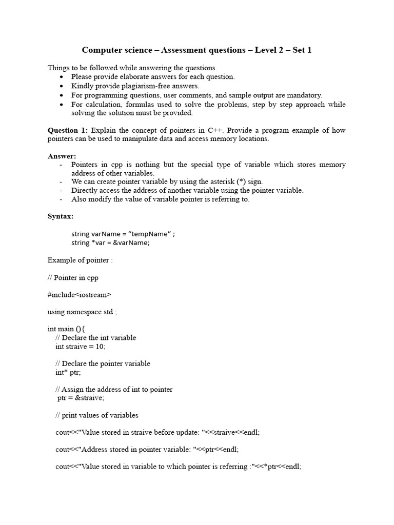 Solved - Assessment - Computer Science | PDF | Pointer (Computer Programming) | Software ...