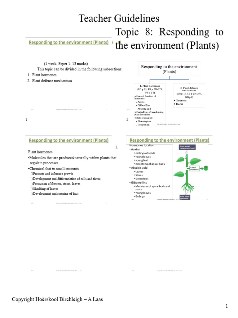 GR 12 LS Topic 8 - Responding To The Environment - Plants - TG - RL ...