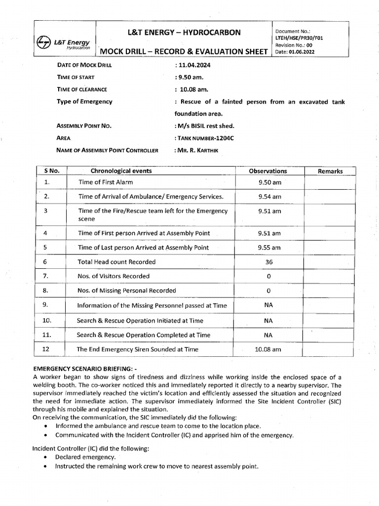 Mock Drill Report 11-04-2024 | PDF