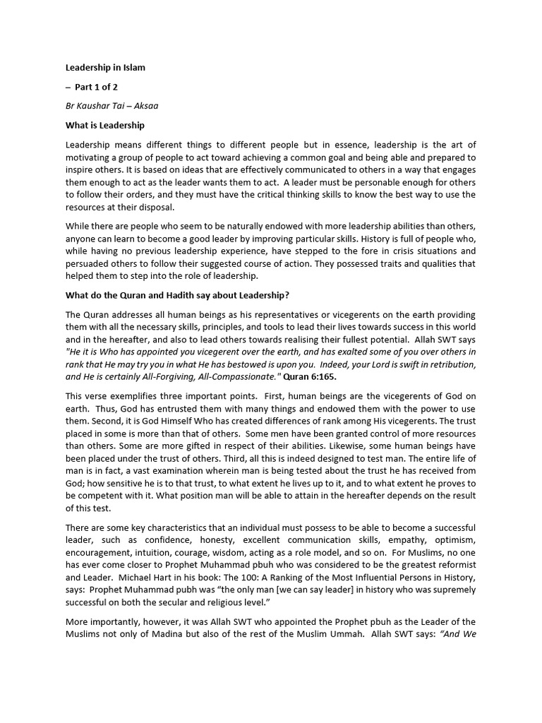 Prophetic Leadership - Part 1 | PDF | Muhammad | Prophets And ...