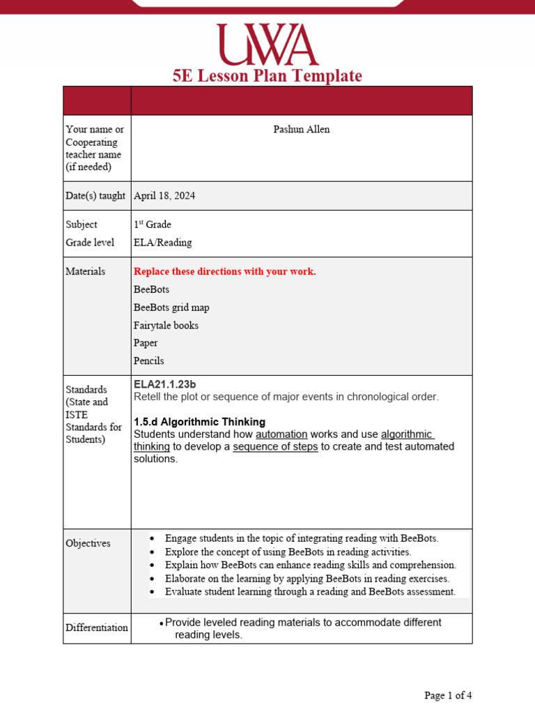 Allened508 5e Lessonplan | PDF | Reading Comprehension | Learning