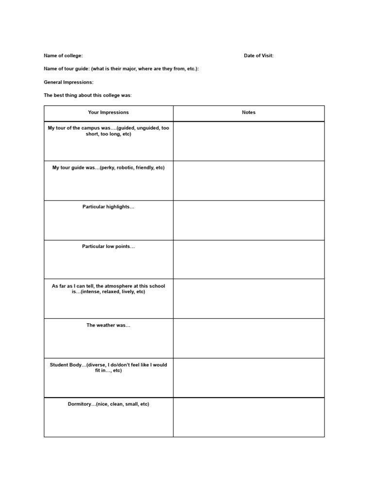 College Tour Reflection Guide | PDF