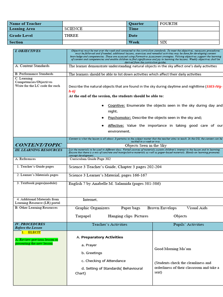Science 3 Week 6 | PDF | Sky | Learning