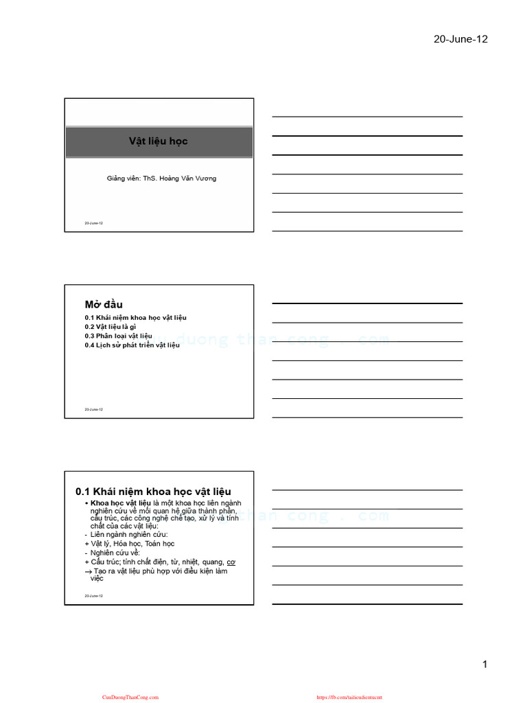 Vat-Lieu-Hoc - Hoang-Van-Vuong - Chuong-1 - Mo-Dau - (Cuuduongthancong - Com) | PDF