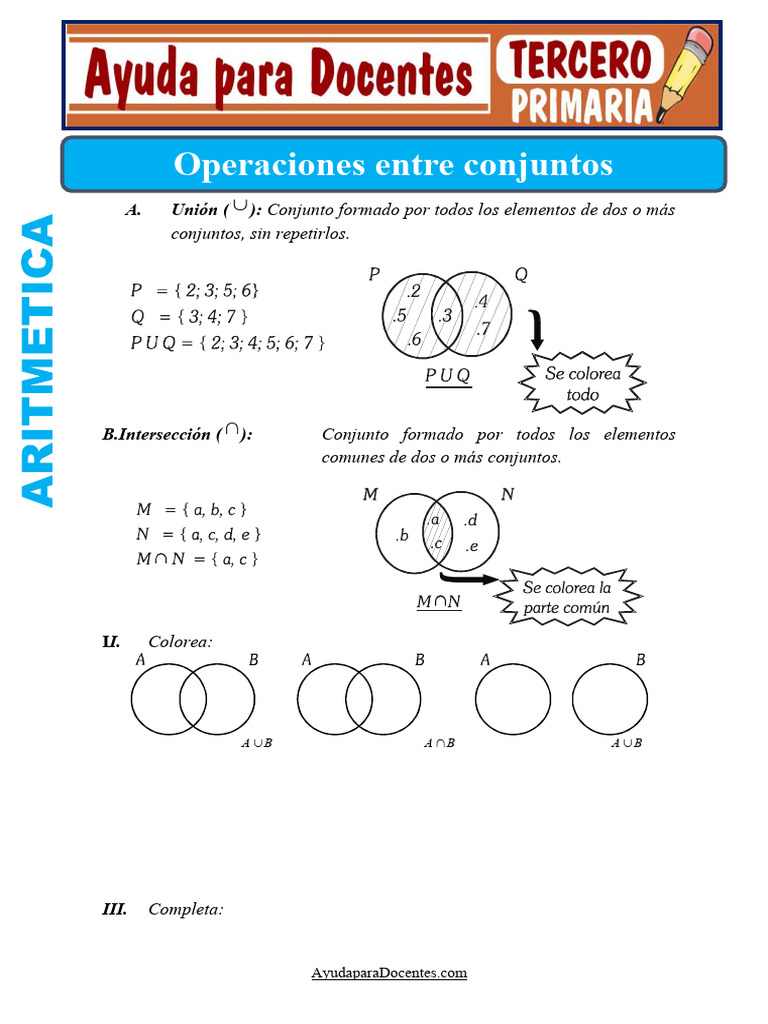 Operacion Entre Conjuntos para Tercero de Primaria | PDF