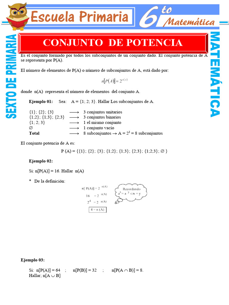 Conjunto de Potencia: Ejemplo 01: Sea: A (1 2 3) - Hallar Los ...