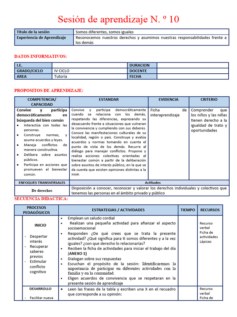 IV Sesión de Aprendizaje 10-8 | PDF | Aprendizaje | Ciencia cognitiva