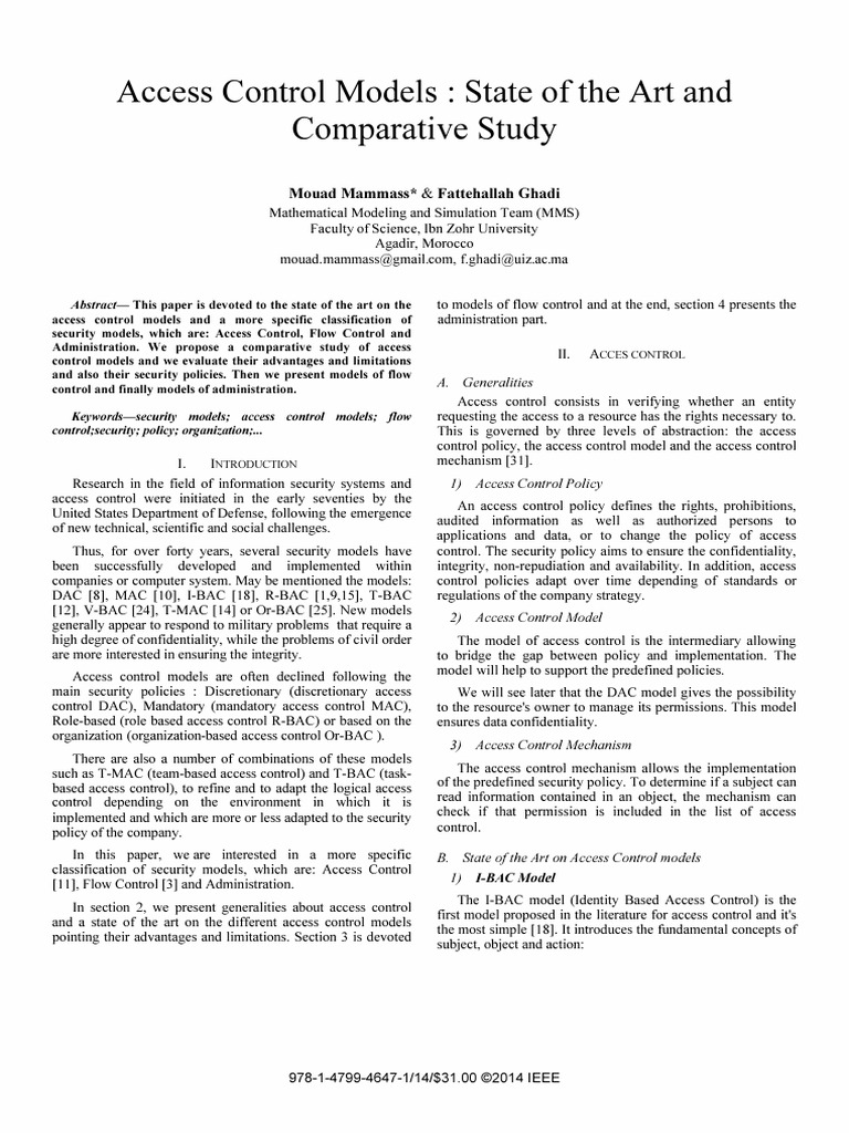 ACCESS CONTROL STATE OF ART | PDF | Computer Access Control | Information Security