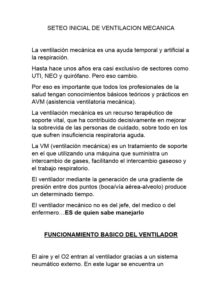 Seteo Inicial de Ventilacion Mecanica | PDF | Neumología | Sistema respiratorio