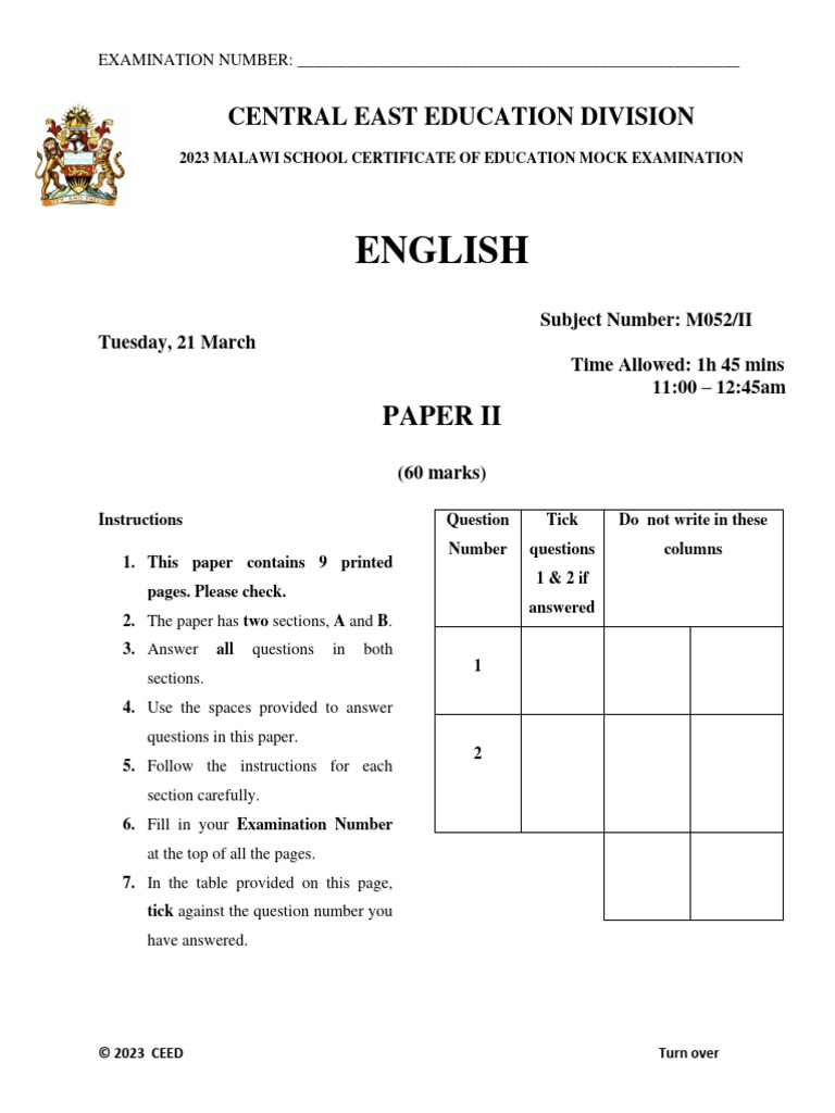 Msce English Paper 2 - Final | PDF | Hiv/Aids | Hiv