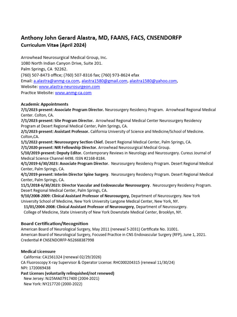 Curriculum Vitae Ajga Apr 2024 | PDF | Neurosurgery | Stroke