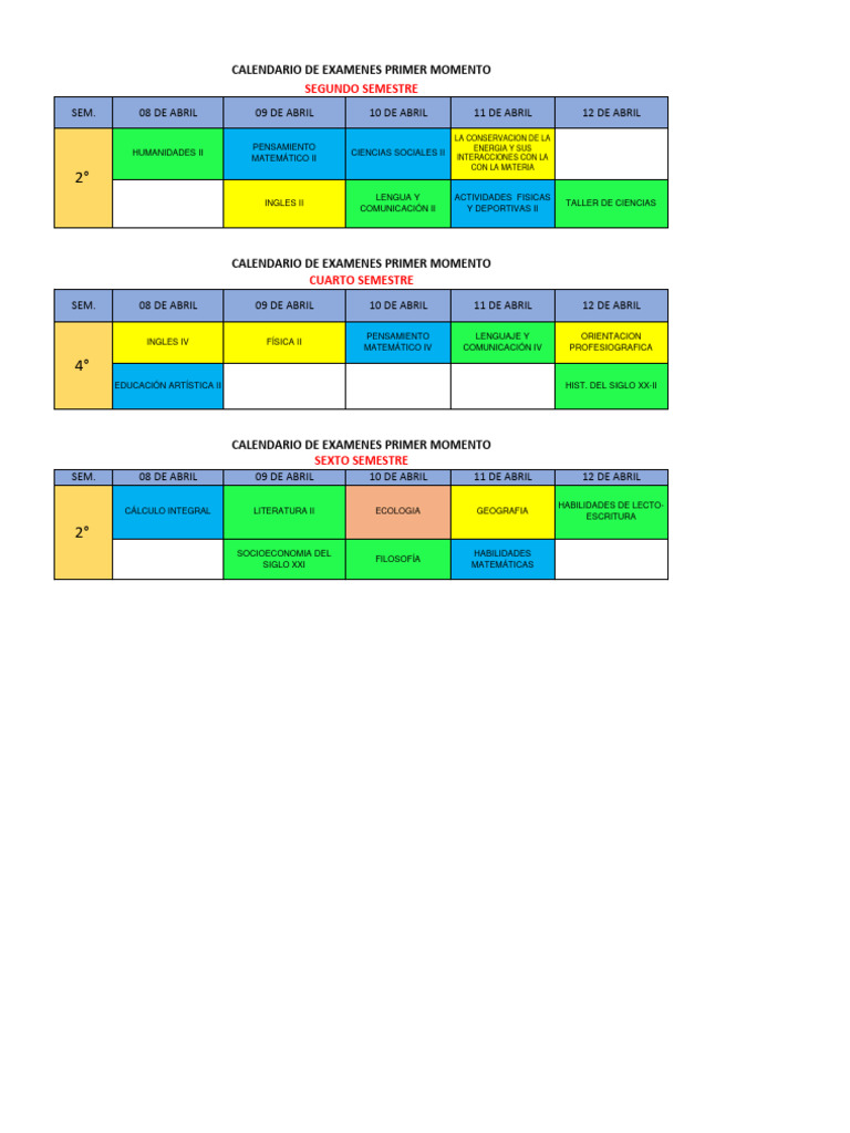 Calendario de Examenes Sem B | PDF | Educación en artes liberales | Science Calendario de Examenes Sem B | PDF | Educación en artes liberales | Science