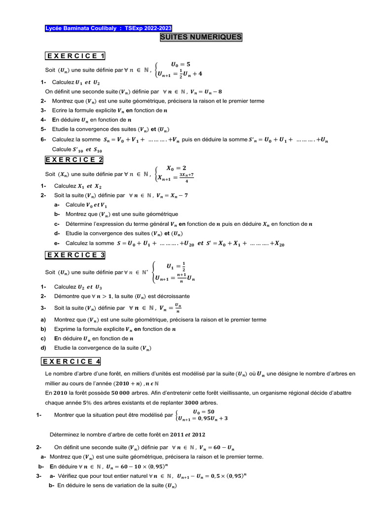 Exercices sur les suites géométriques | PDF | Séquence | Fonction ...
