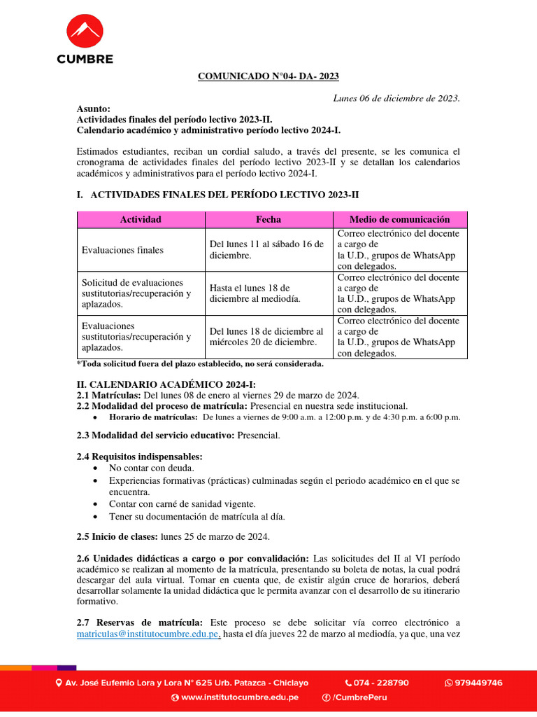 Comunicado N°04 - Da - 2023 07.12.2023 | PDF