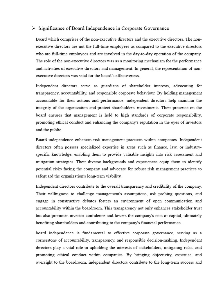 Board Independence in Governance | PDF | Corporate Governance | Governance