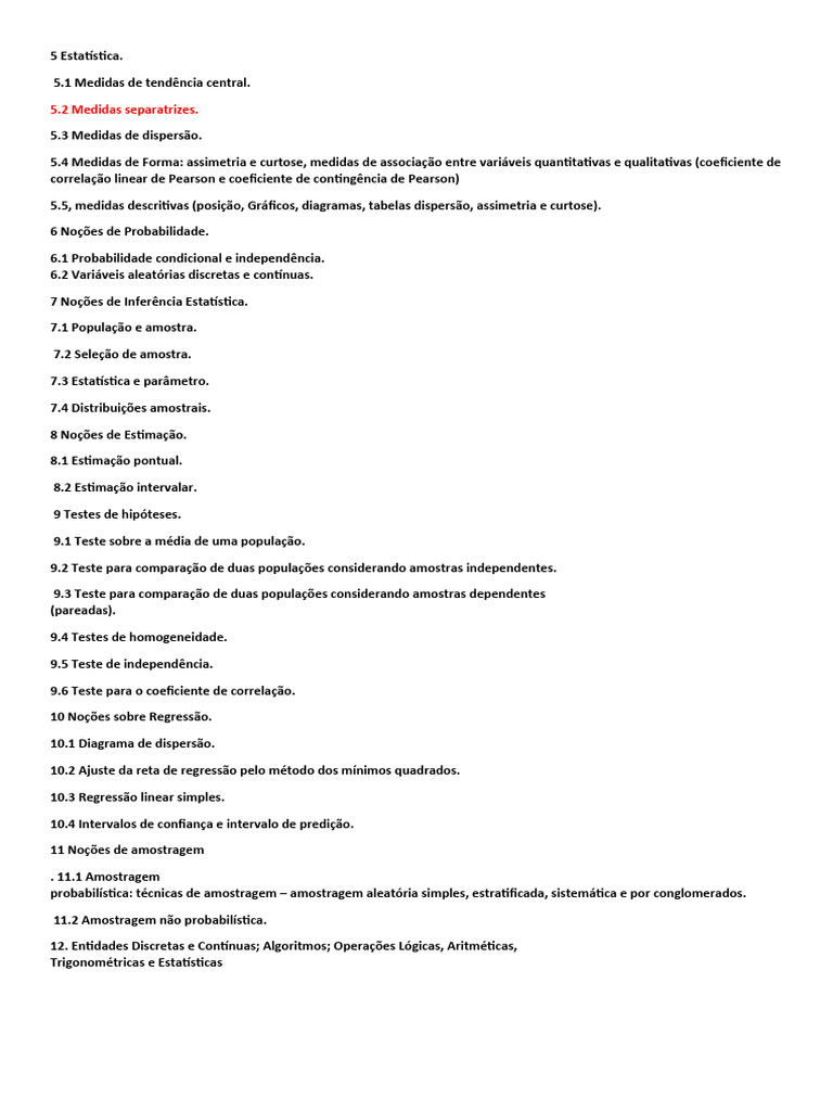 Lista 2 - Medidas de Separatrizes | PDF | Ponto fora da curva | Mediana ...