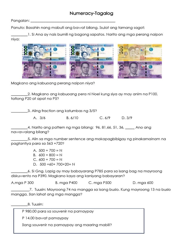 Numeracy Tagalog Reviewer | PDF
